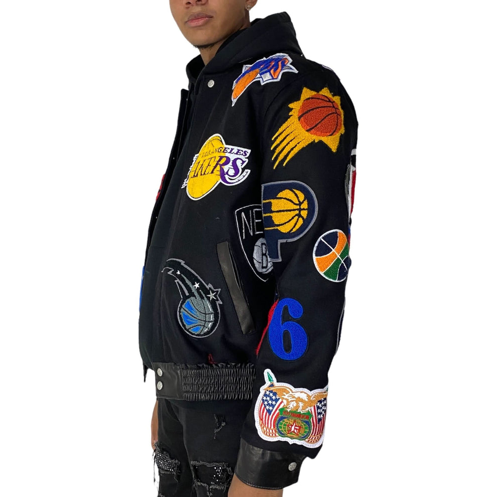 NBA COLLAGE WOOL & LEATHER JACKET Black – Jeff Hamilton Shop